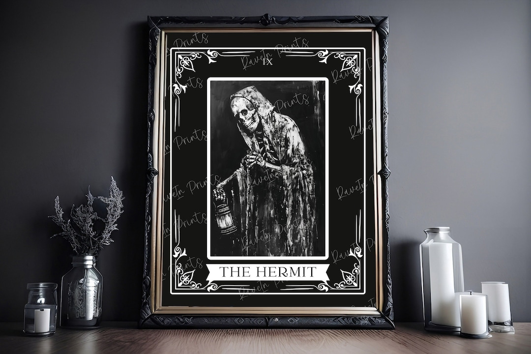 The Hermit Tarot Card Print, Skeleton Painting, Halloween Decor, Art ...