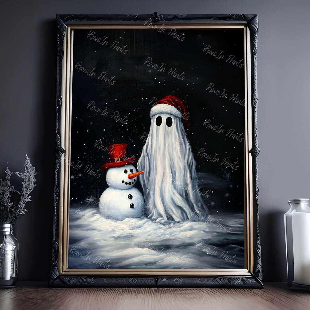 Ghost and Snowman, Creepmas Print, Art Poster Print, Dark Academia ...