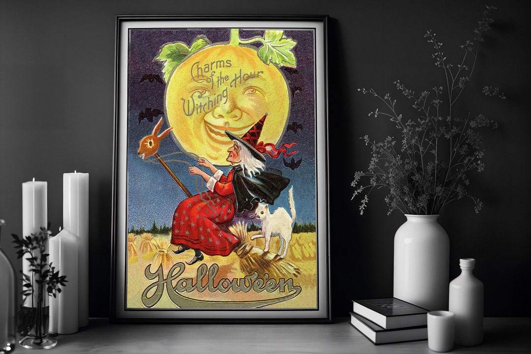Vintage Halloween Card, the Witching Hour, Witch Print, Halloween Decor ...