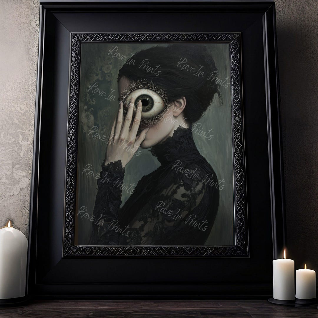 Surreal Eyeball Woman Painting Print, Dark Academia Decor, Edgy ...