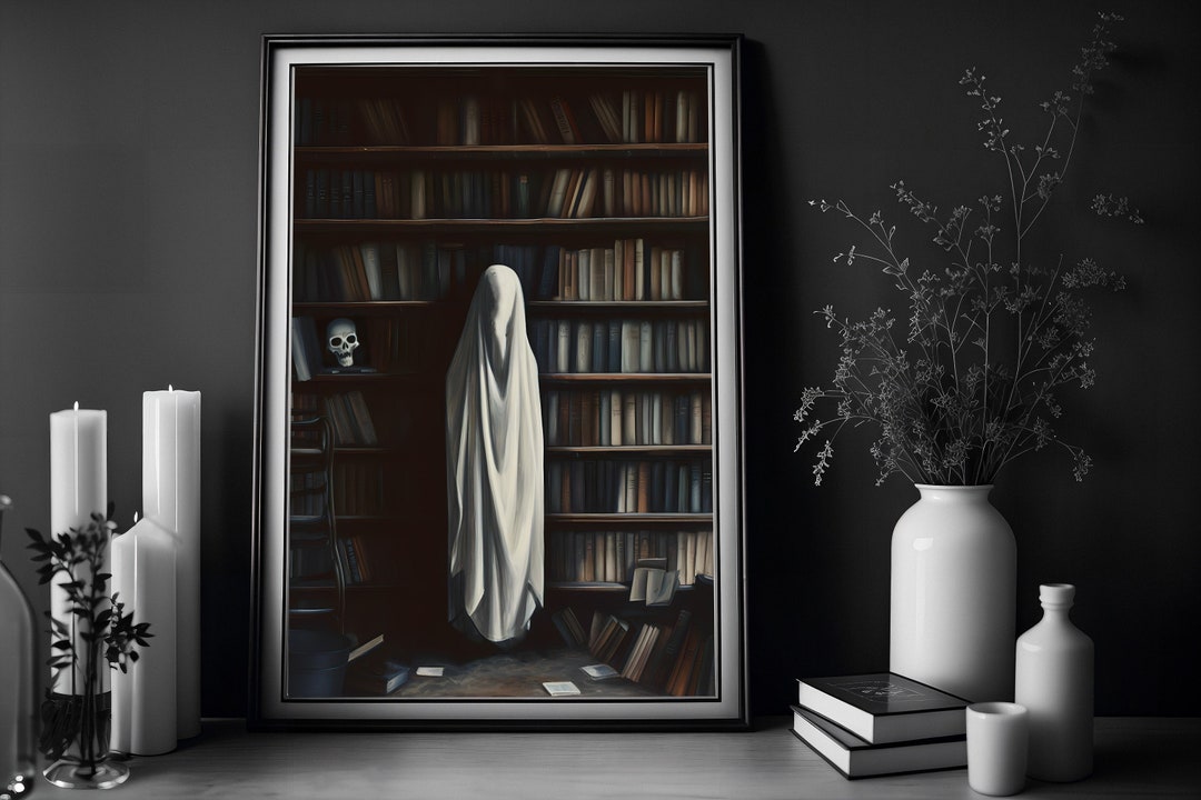 Ghost at the Book Shelf, Reading Lover Gift, Vintage Poster, Art Poster ...