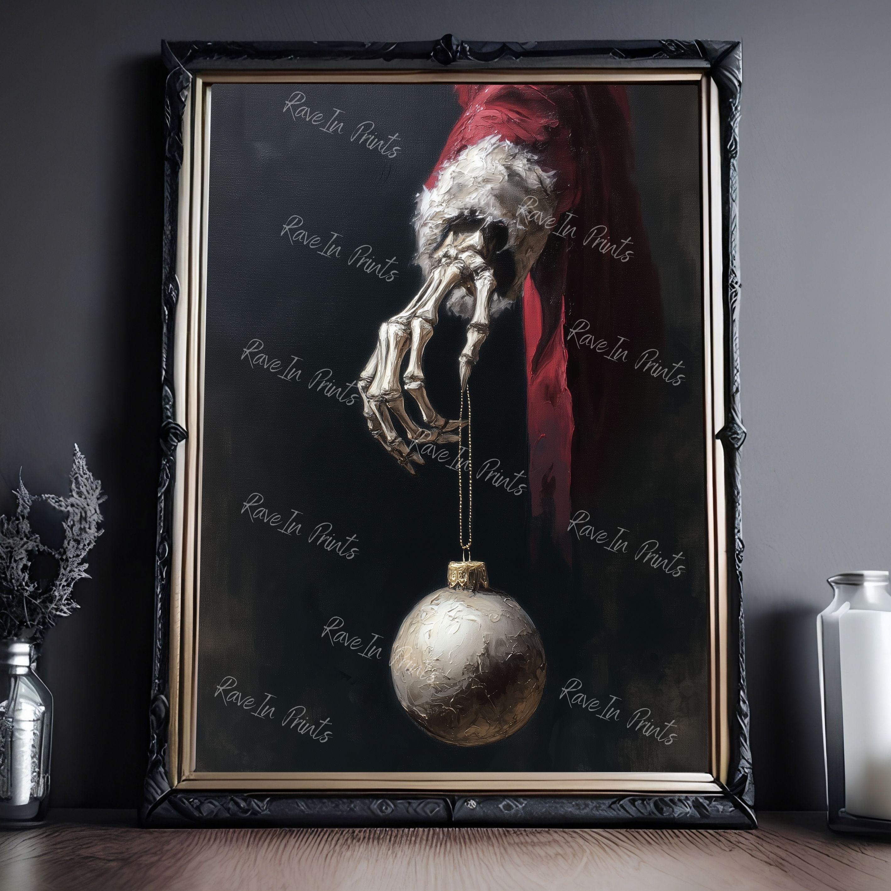 Santa Skeleton Holding an Ornament, Christmas Skeleton Painting ...
