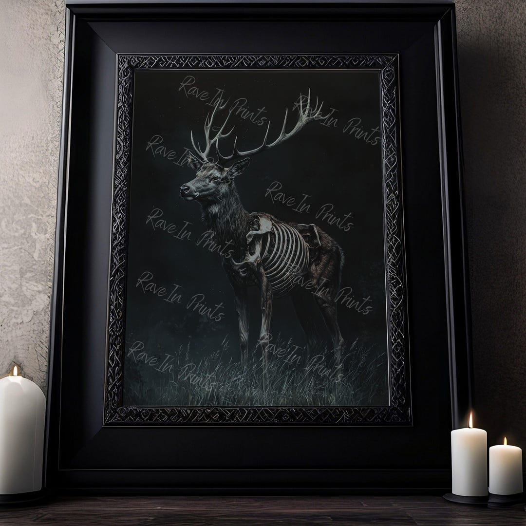 Deer in the Woods Painting, Dark Cottagecore, Creepy Wall Art, Gothic ...