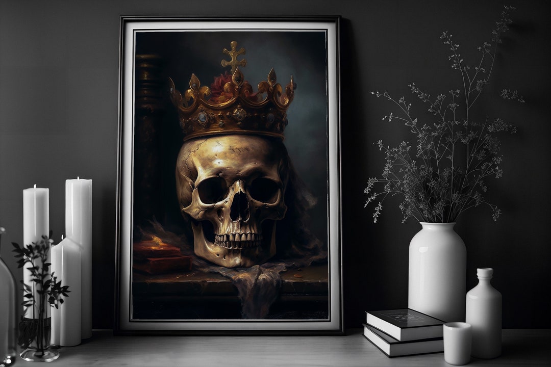Skull Wearing Crown, Renaissance Skeleton Painting, Vintage Poster, Art ...