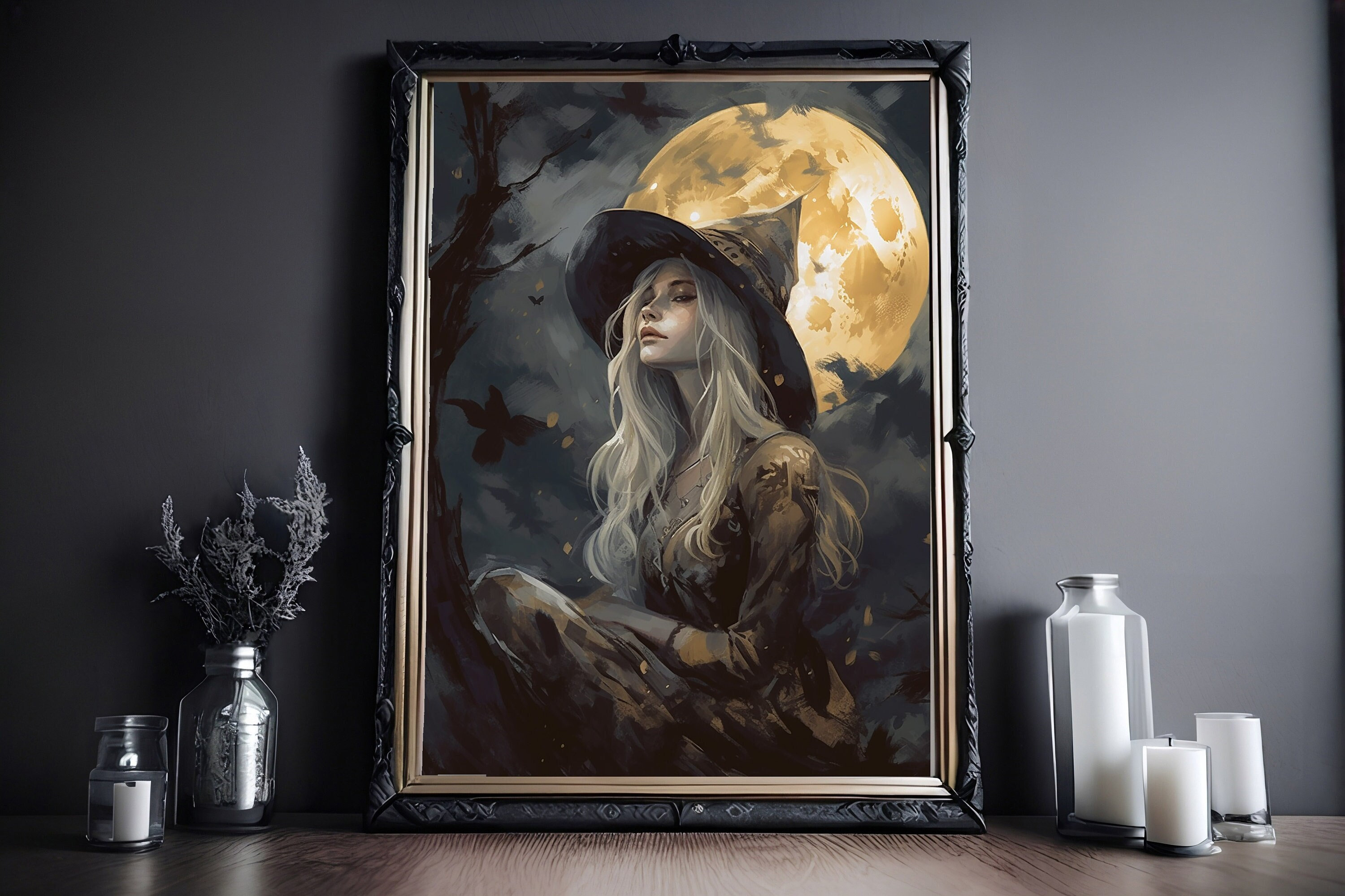 Witch Girl With the Moon, Witch Decor, Vintage Poster, Art Poster Print ...