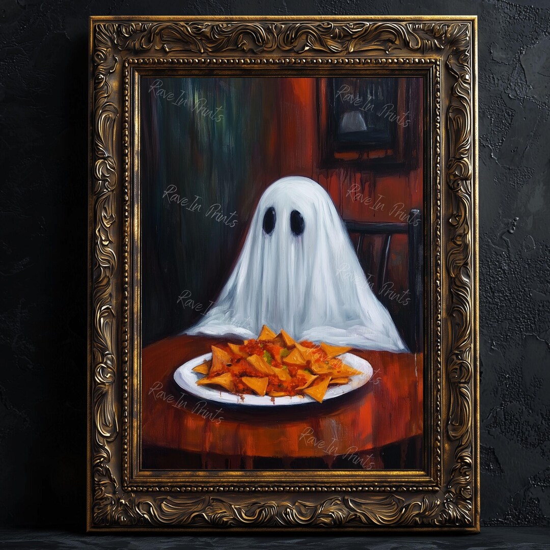 Ghost Eating Nachos, Funny Ghost Wall Art, Eclectic Kitchen Decor ...