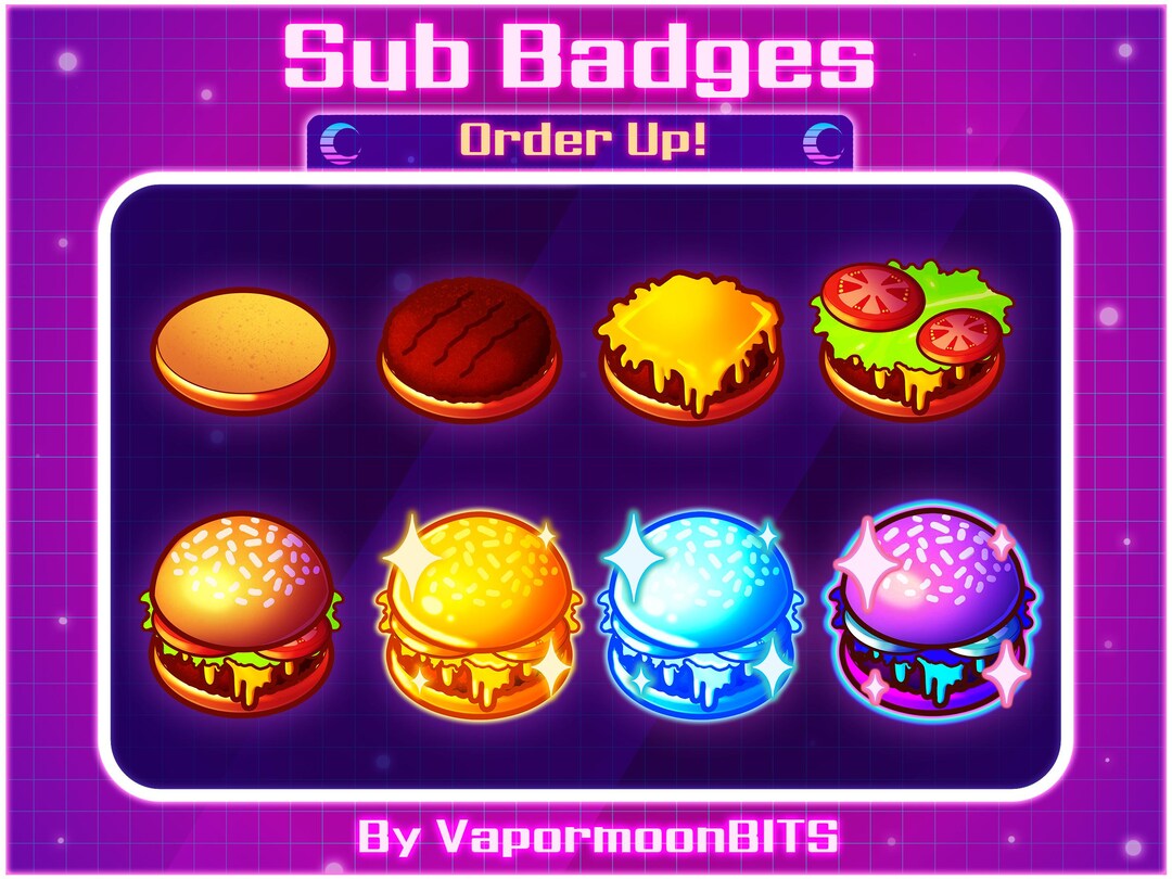 Delicious Burger Sub Badges for Twitch, Discord, and Streaming • Bit ...