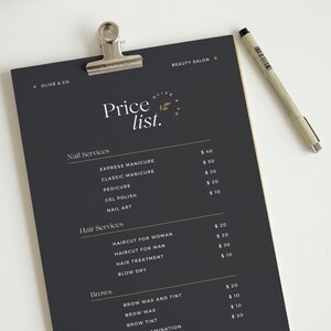 Bronze Minimalist Price List Sign Template | Editable Poster | Menu ...