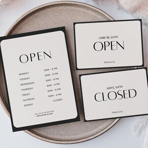 Minimal Store Hours & Open Sign Set | Editable Template | Editable ...