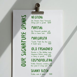Handwritten Drink Menu Template | Editable Menu | Modern | Bar Menu ...
