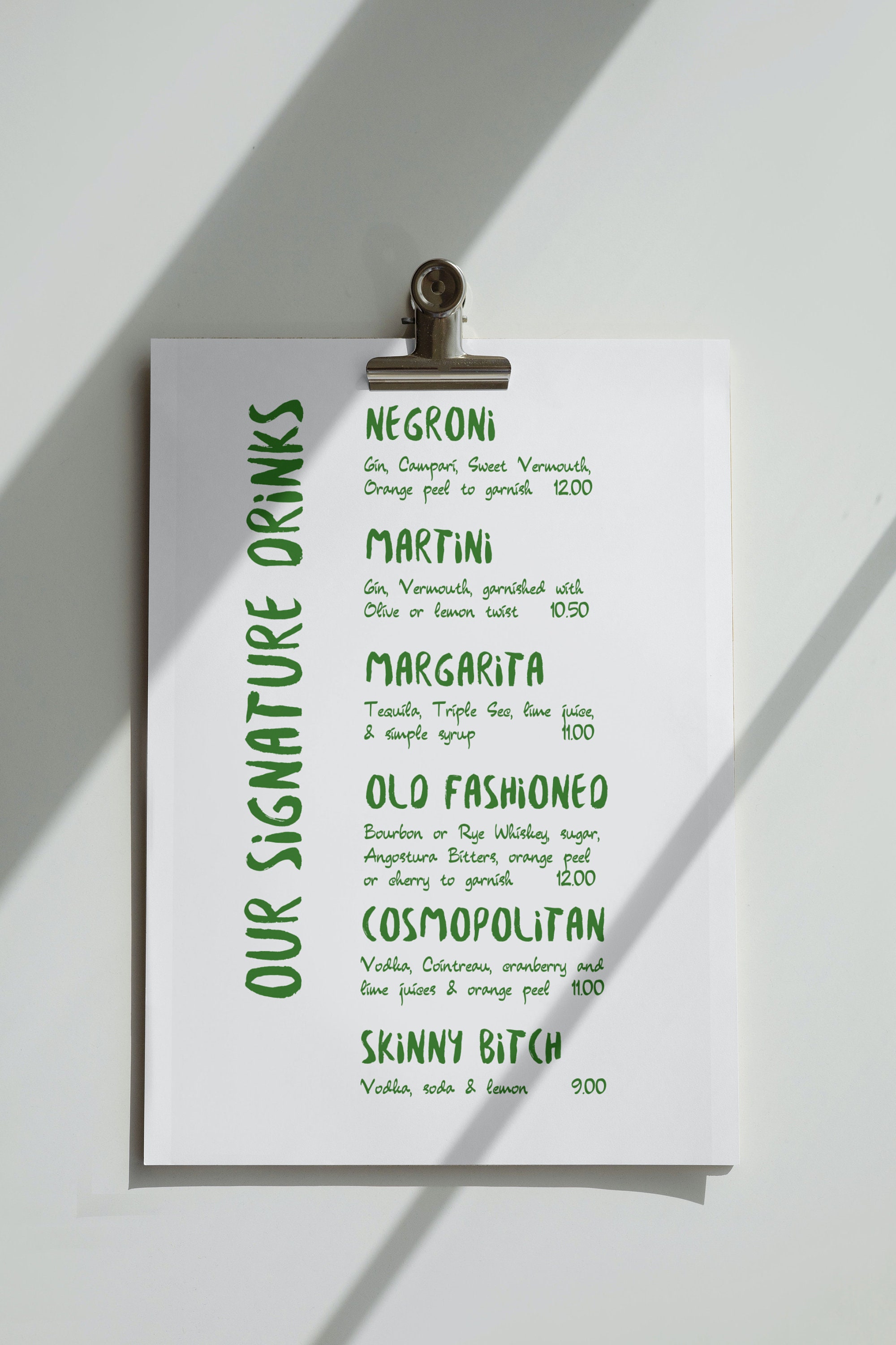 Handwritten Drink Menu Template | Editable Menu | Modern | Bar Menu ...