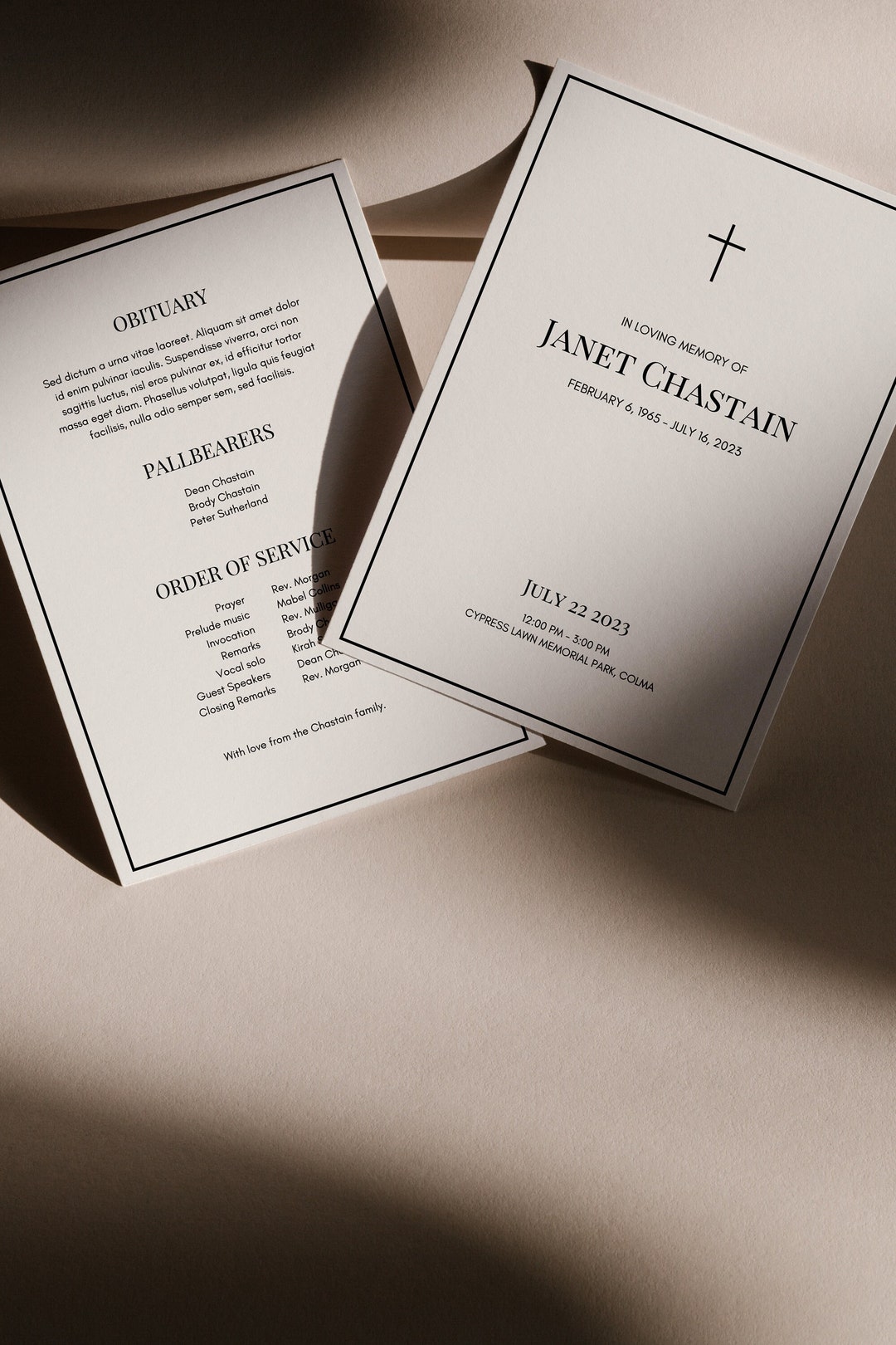 Minimalist Classic Funeral Program | Editable Template | Funeral ...