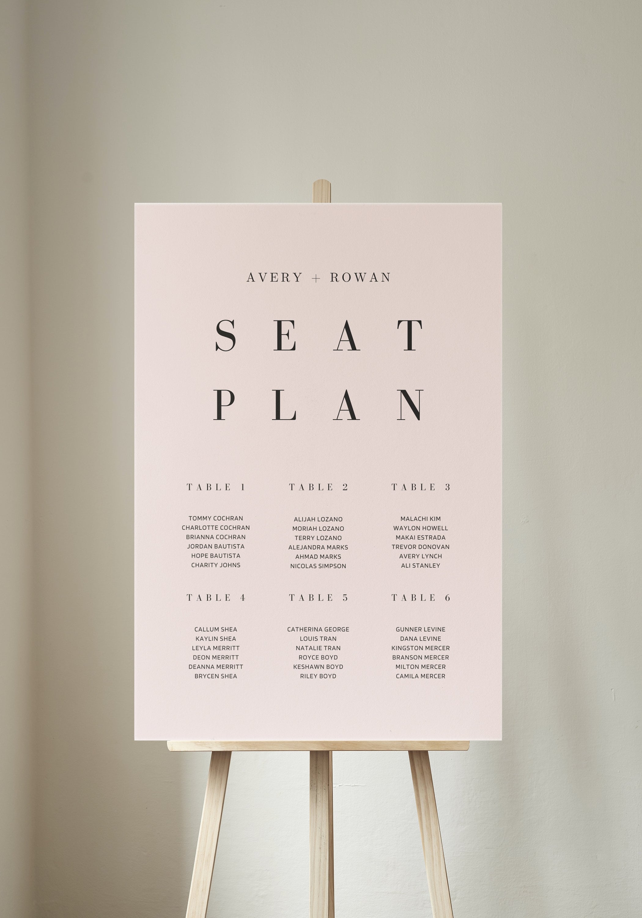 Minimal Blush Seating Chart Template | Editable Template | Seating Plan ...