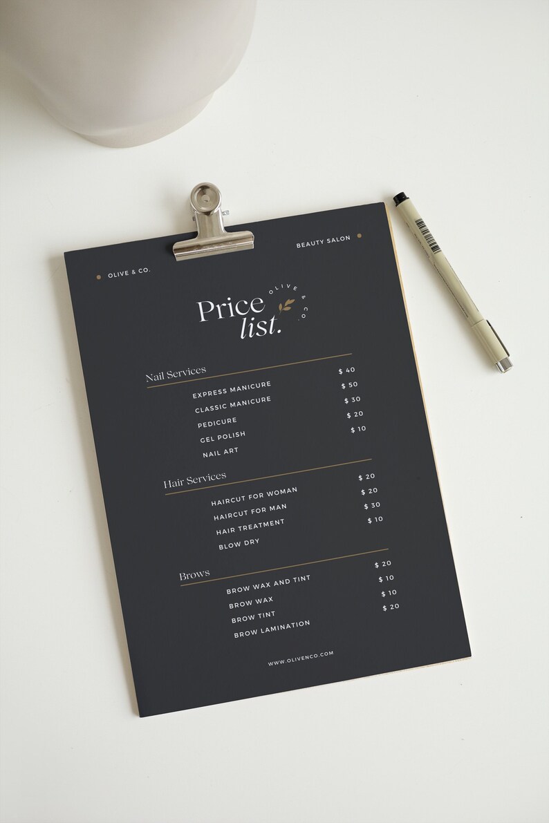 Bronze Minimalist Price List Sign Template | Editable Poster | Menu ...