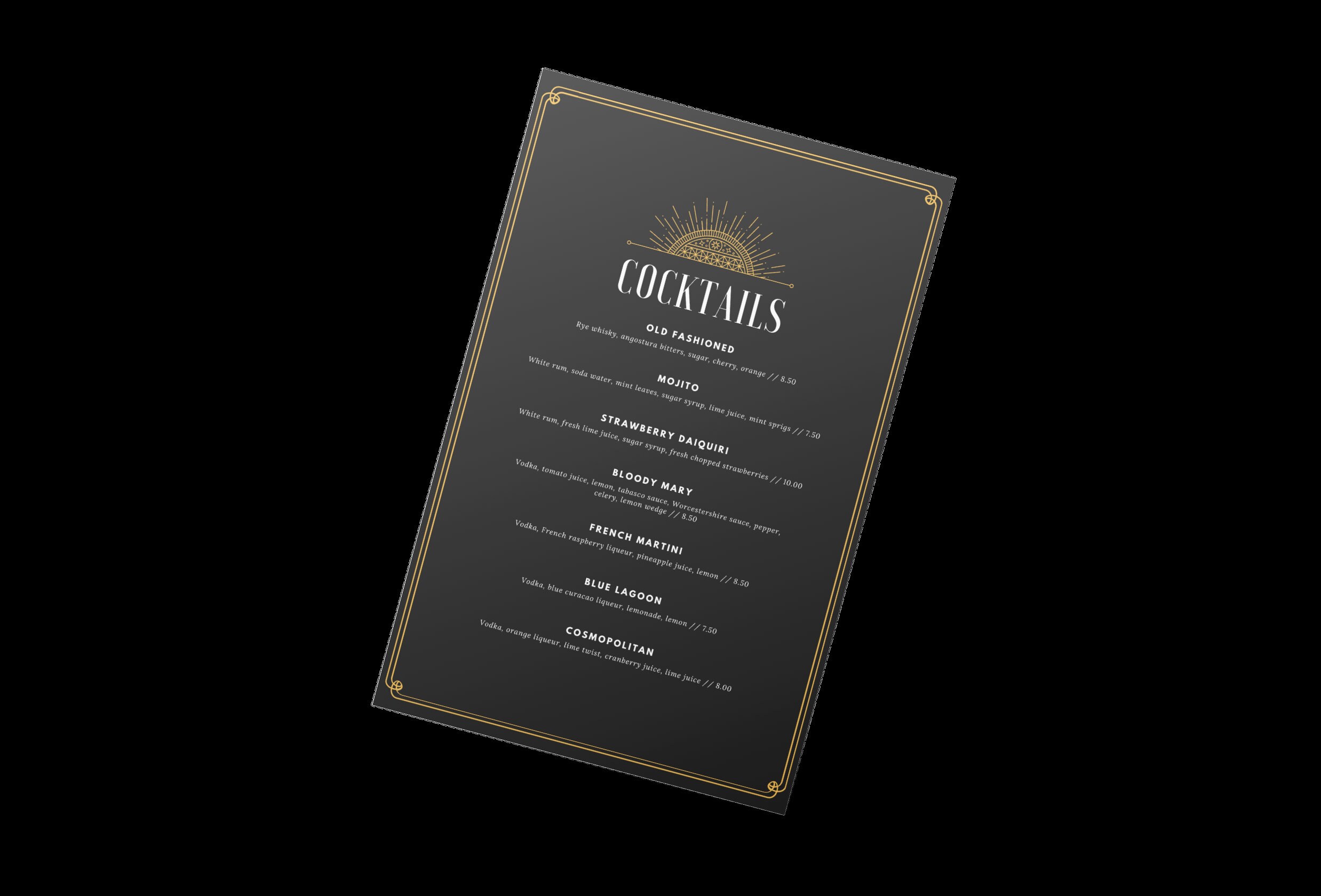Art Deco Menu Template Editable Menu Drinks List Bar - Etsy