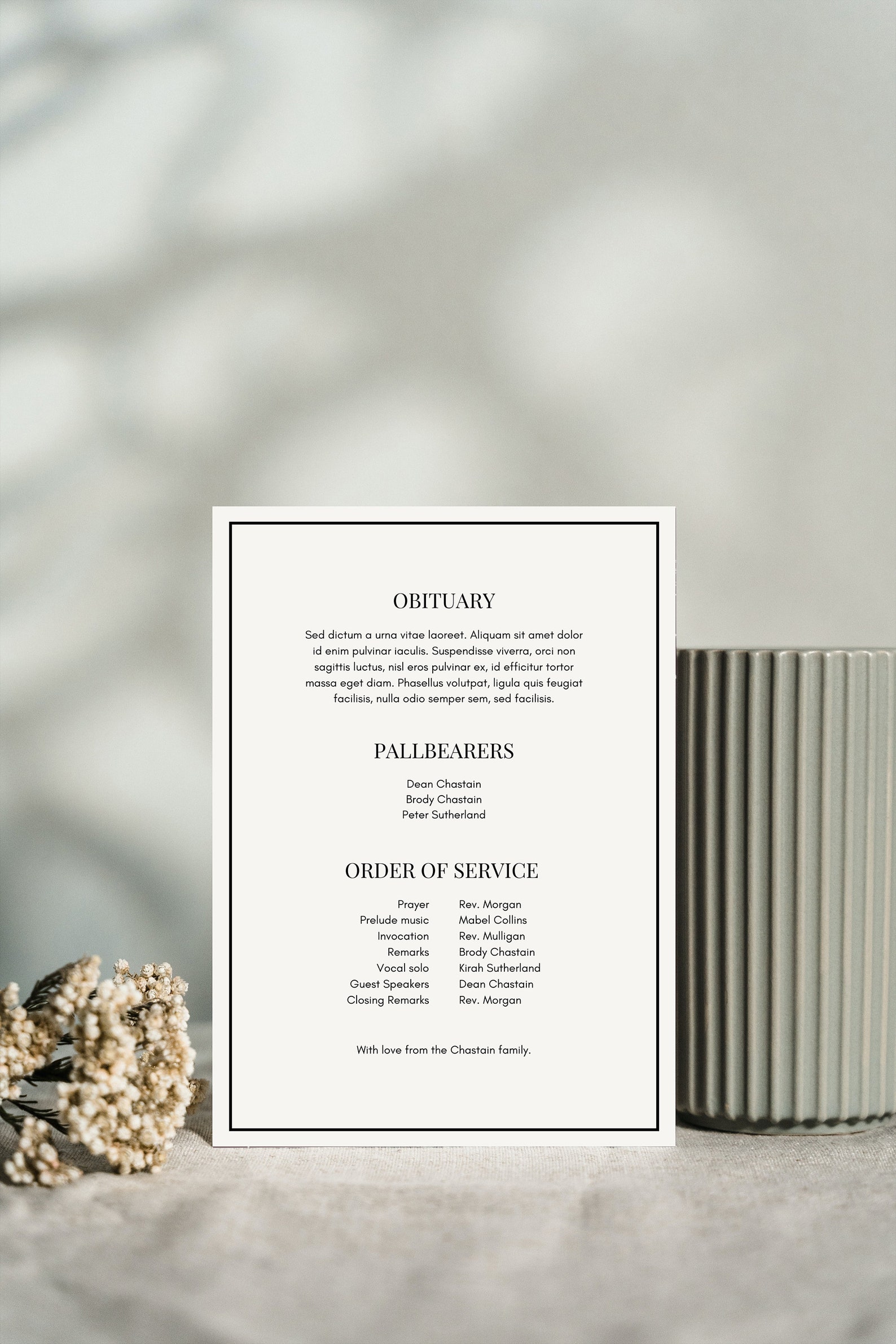 Minimalist Classic Funeral Program | Editable Template | Funeral ...