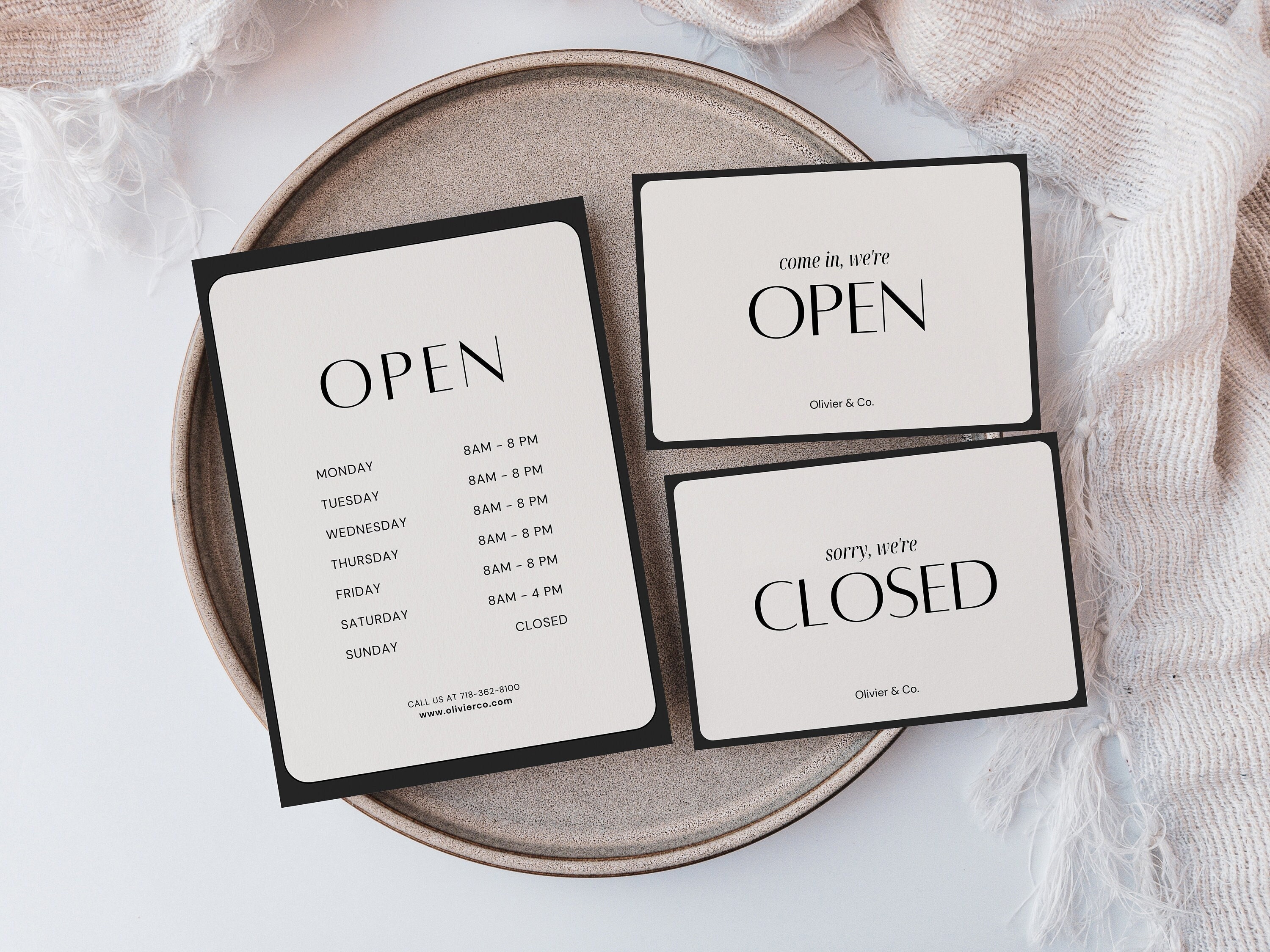 Minimal Store Hours & Open Sign Set | Editable Template | Editable ...
