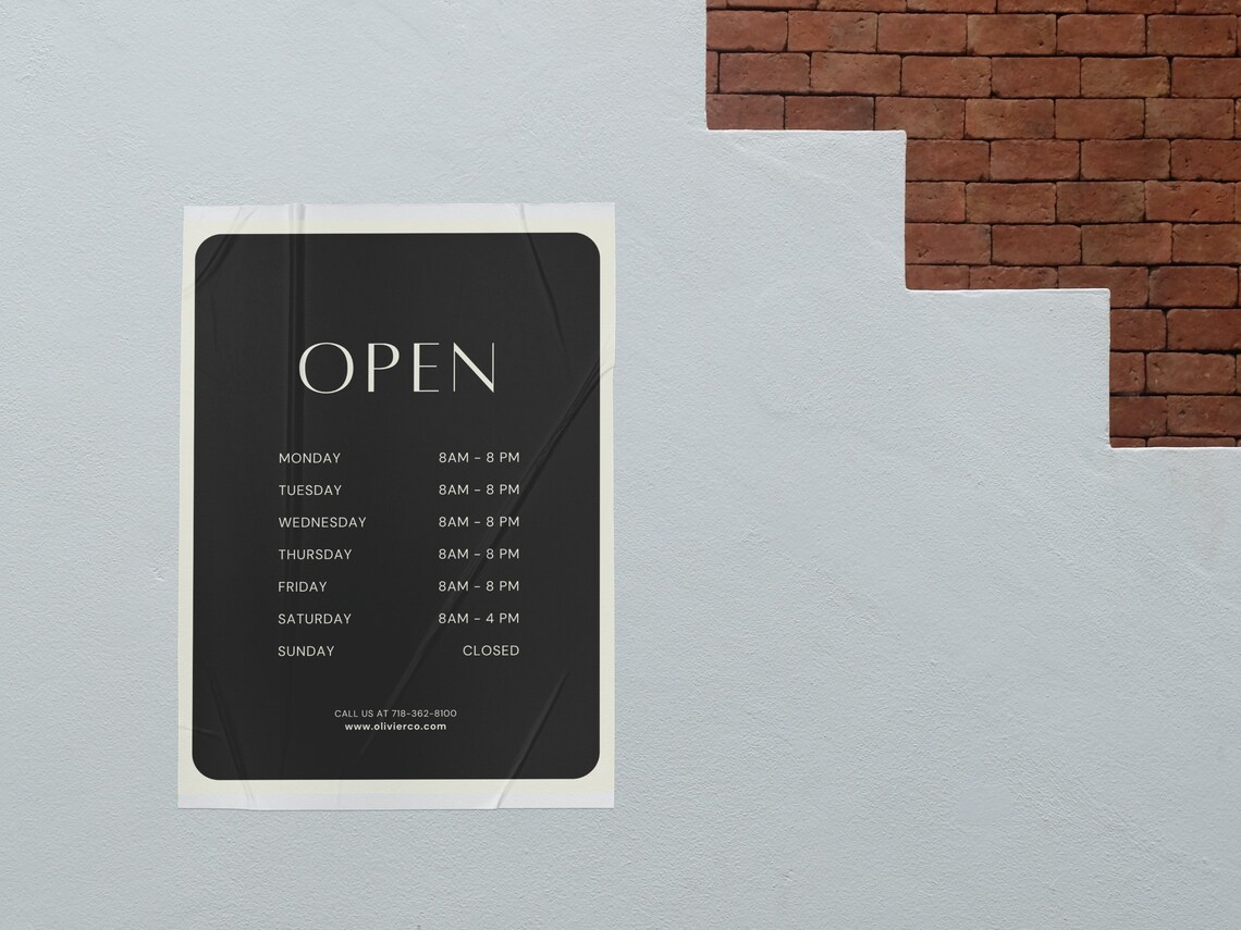 Minimal Store Hours & Open Sign Set Editable Template Editable Poster ...