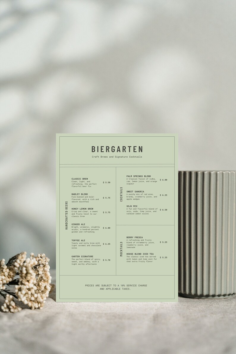 Typographic Bar Menu Template Editable Menu Drinks List Bar Menu Open ...