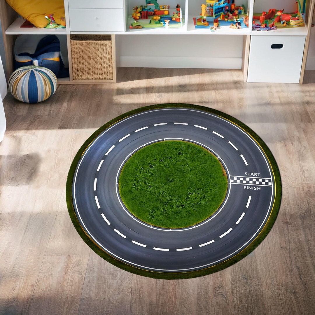 Racetrack, Race Track Rug, Start Line, Finish Line, Round Racetrack Rug ...