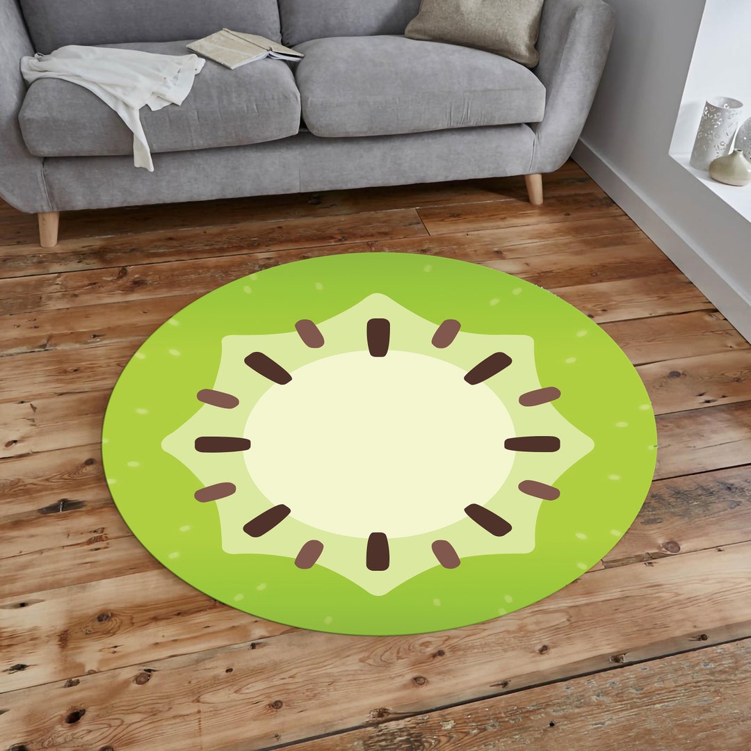 Kiwi Rug, Round Kitchen Carpet, Fruit Décor, Cute Nursery Play Mat ...