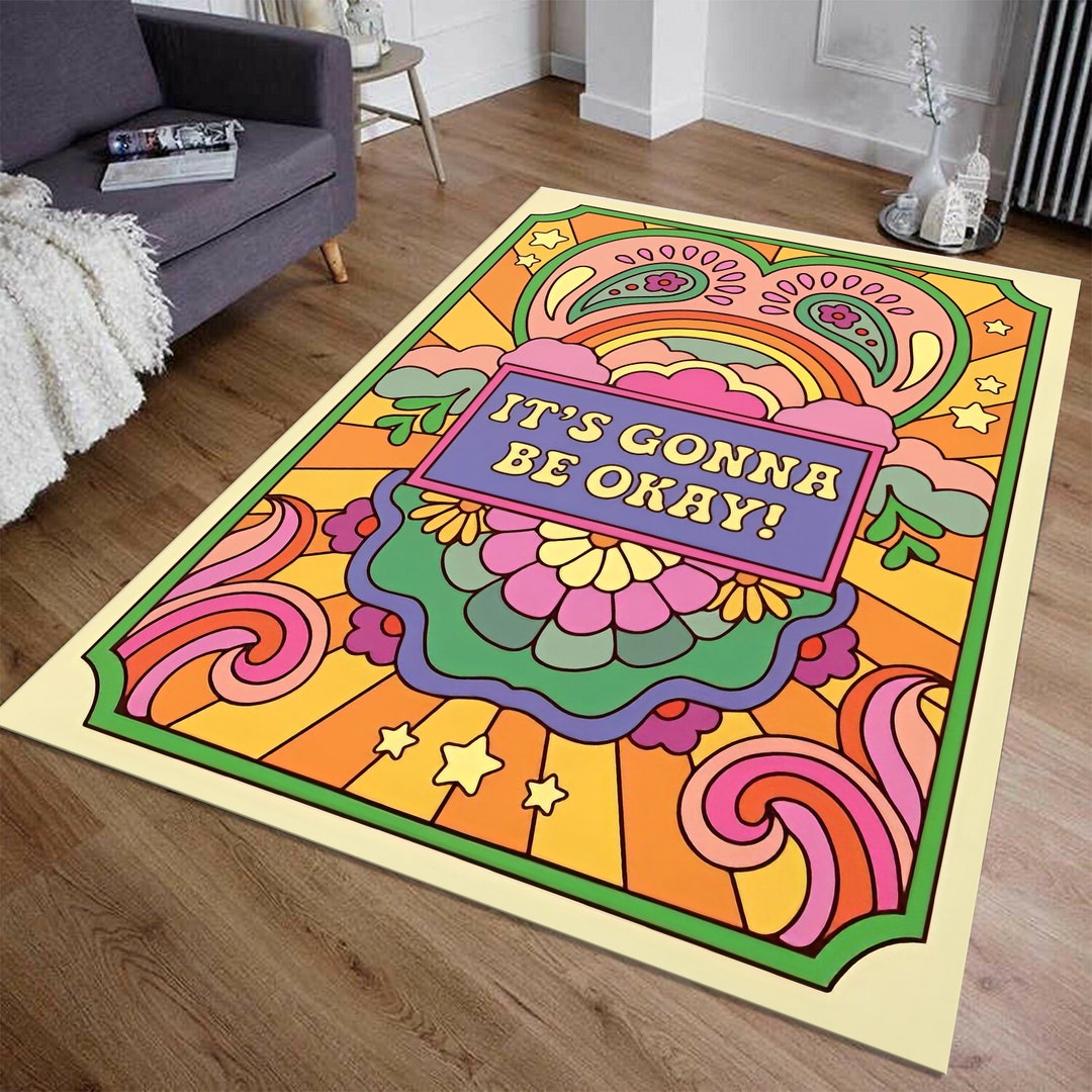 Hippie Design Rug, Its Gonna Be Okey, for Living Room, Hippie Style ...