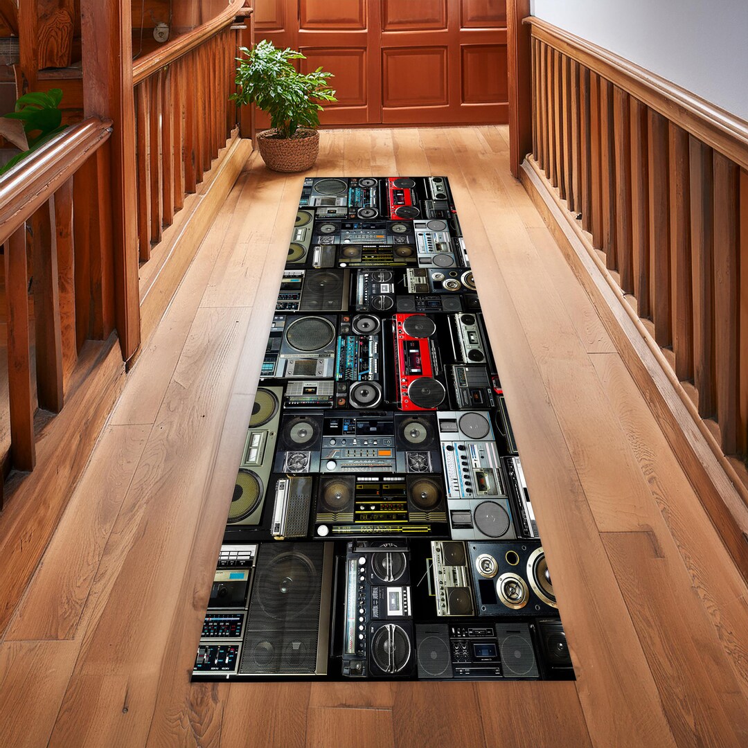 Boombox Design Runner Rug, Old Music Box Rug, Retro Lover Rug, Music ...