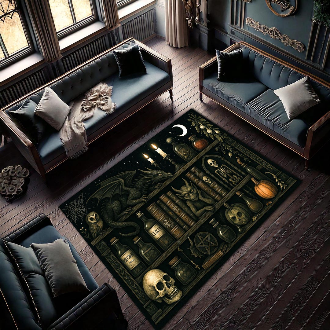 Dragon Witch Shelf Rug, Gothic Magic Books and Potions Carpet, Dark ...