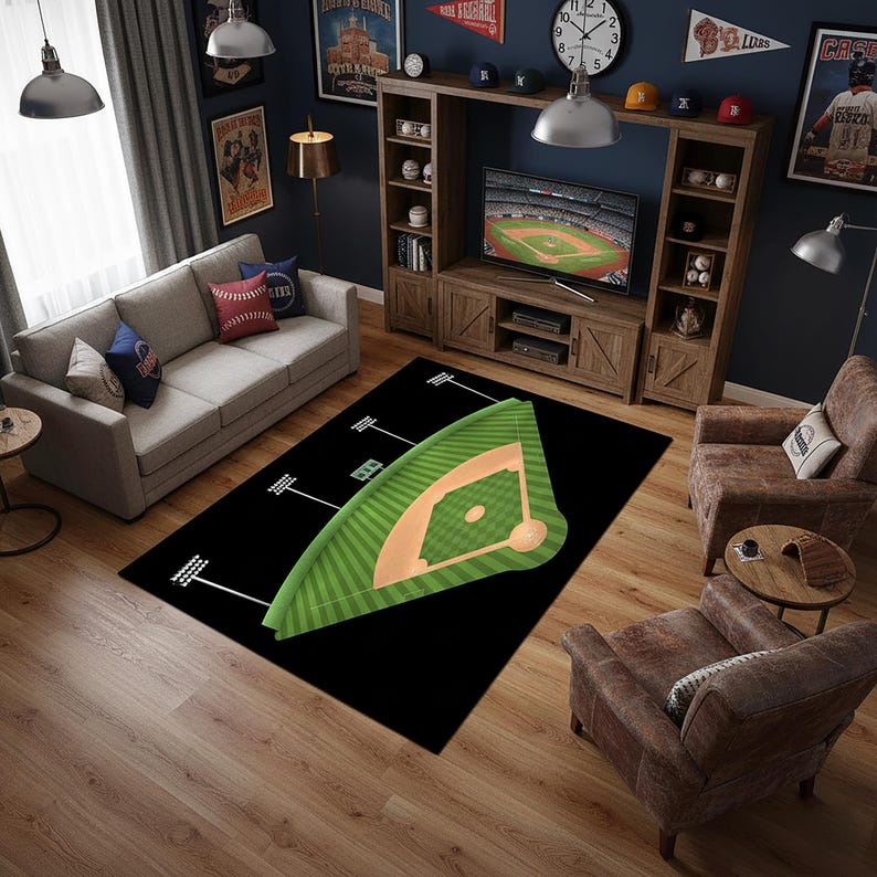 Baseball Rectangle Rug, Ballparks of Baseball Area Rug, Baseball Carpet ...