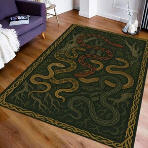 Gothic Snake Rug, Artistic Mystical Rug, Woodland Decor, Dark Academia ...