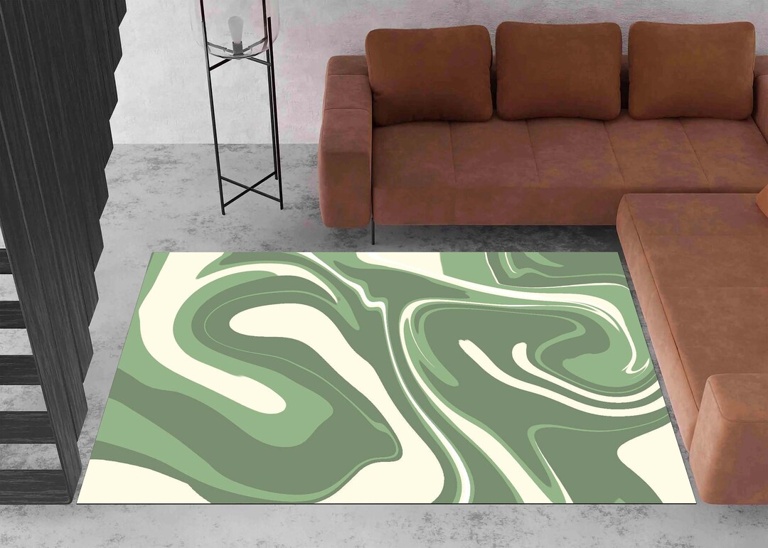 Sage Green Groovy Rug, Retro Rug, Psychedelic 70s Rug, Funky Rug, Wavy ...