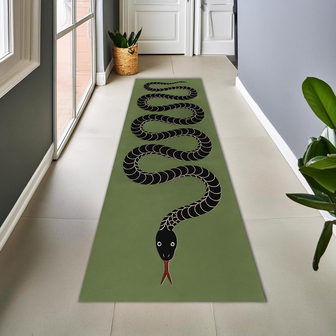 Green Snake Runner Rug – Modern Green Hallway Carpet With Bold Serpent ...