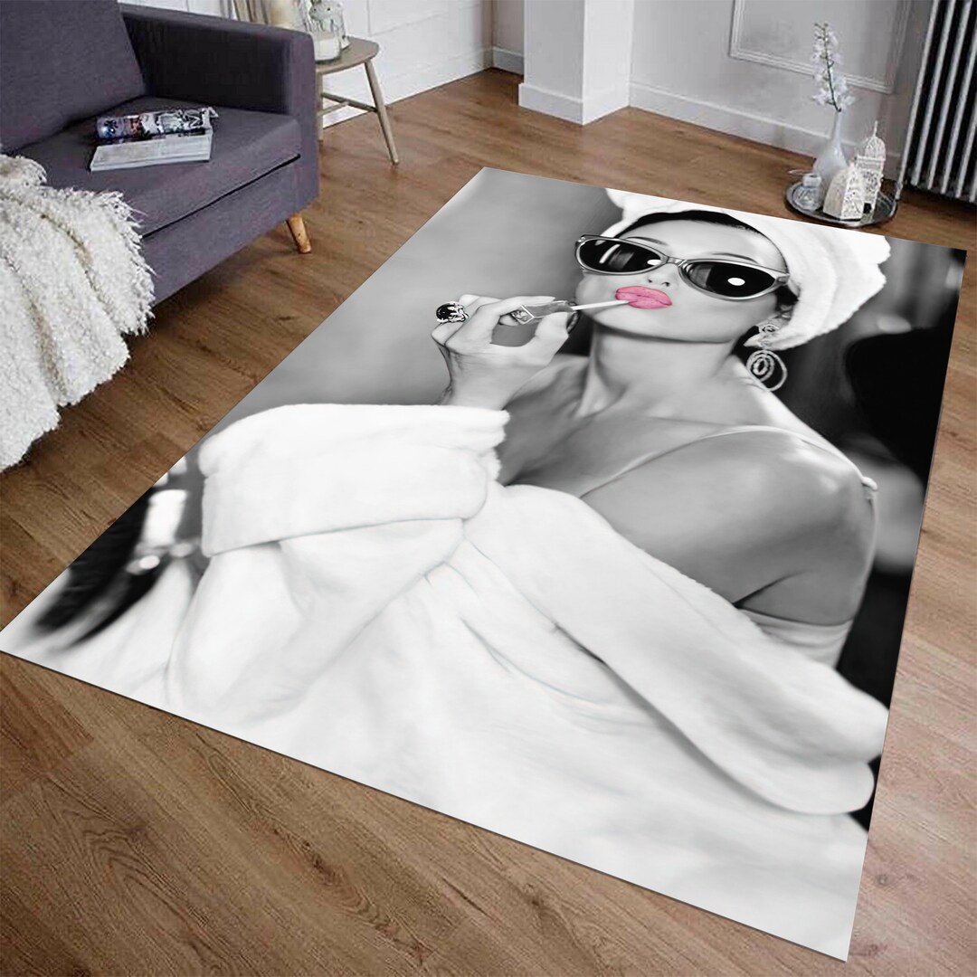 Woman in Bath Rug, Smoking Woman Face Rug, Popular Rug, Woman Portrait ...