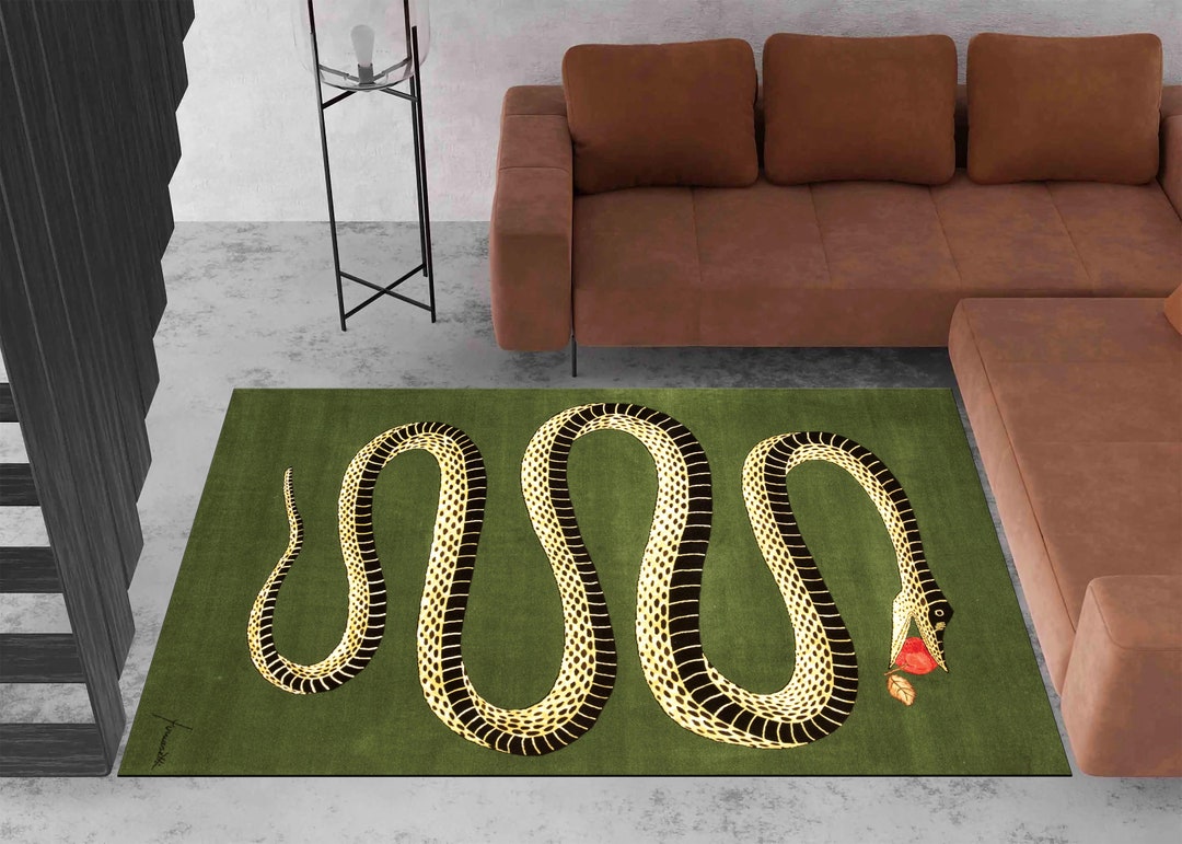Snake Rug, Modern Designer Traditional Printed Rug, Snake Green Area ...