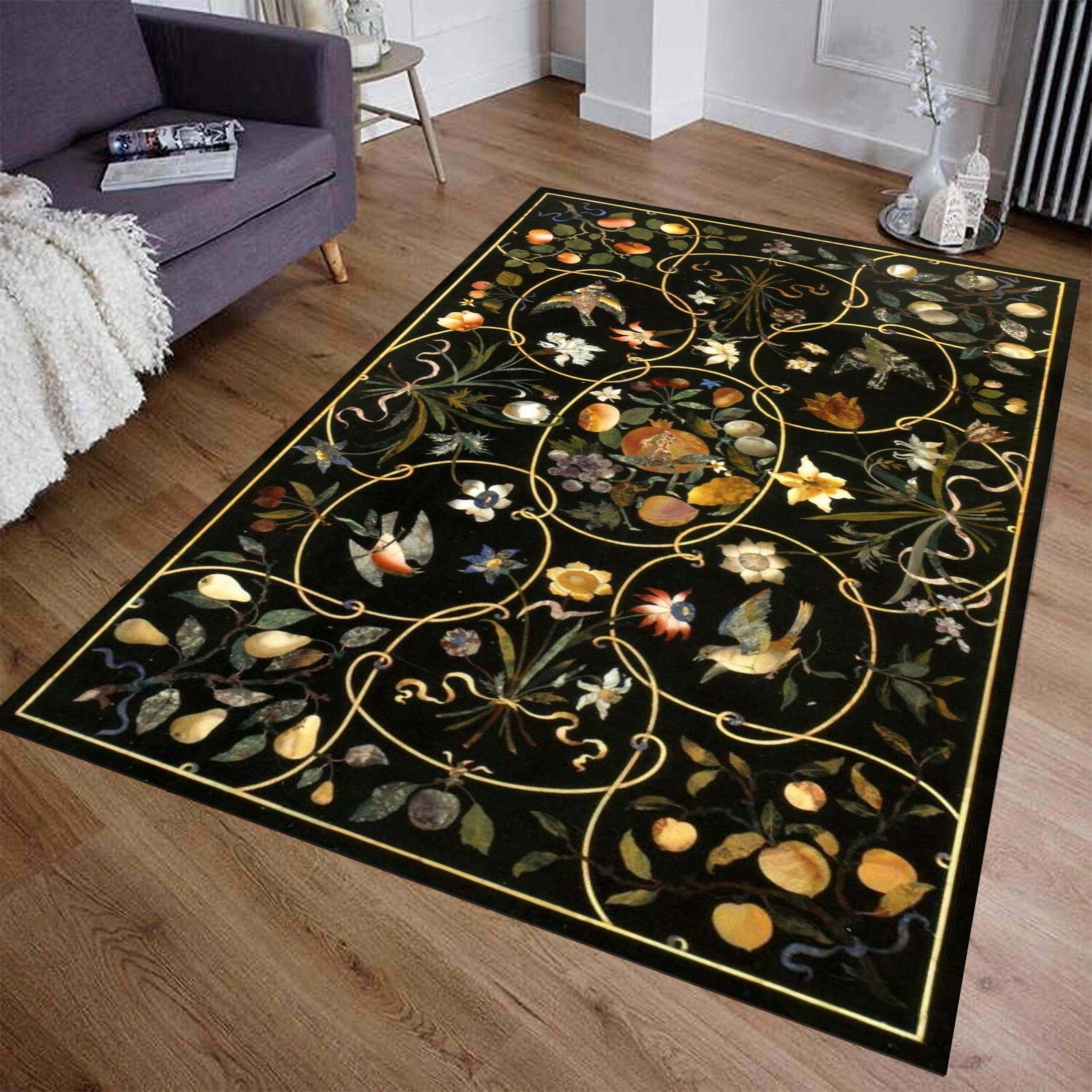 Botanical Rug, Garden Rug,flower Rug,flower Theme Rug,garden Pattern ...