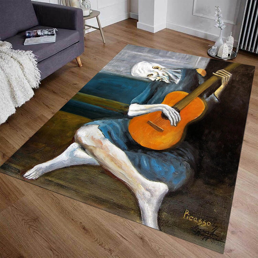 Picasso Rug, the Old Guitarist, Cubism Art, Picasso Rug Art, Blue Tone ...
