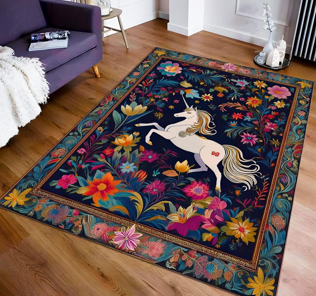Floral Unicorn Rug, Folklore Decor, Cottagecore Decor, Fairy Woodland ...