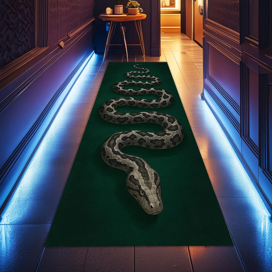 Wild Snake Runner Rug – Green Modern Hallway Carpet With Realistic ...