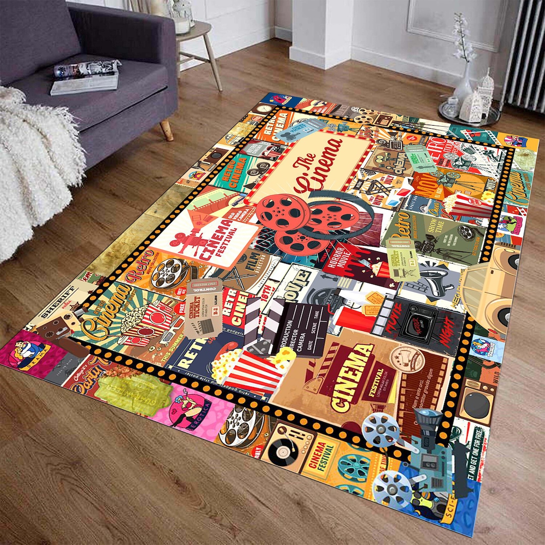 Movie Night Clapboard Area Rug Home Theater Film Art Rugs Cinema Carpet ...