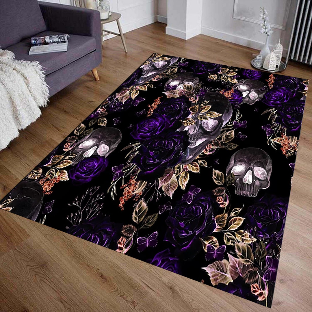 Skull Rug Skull Carpethorror Skull Rugblack White Skull - Etsy