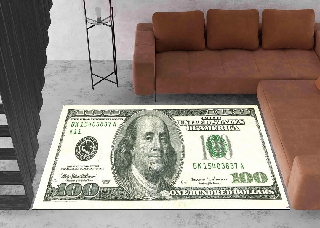 100 Dollar Bill Area Rug, Ben Franklin Old 100 Dollar Bill Dobby Rug ...