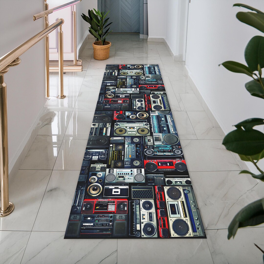 Boombox Design Runner Rug, Old Music Box Rug, Retro Lover Rug, Music ...