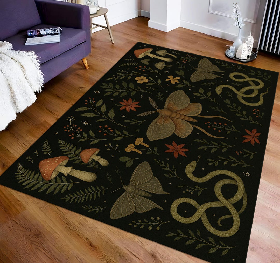 Mushroom and Moon Phase Rug, Floral Rug, Wiccan Rug, Witch Decor ...