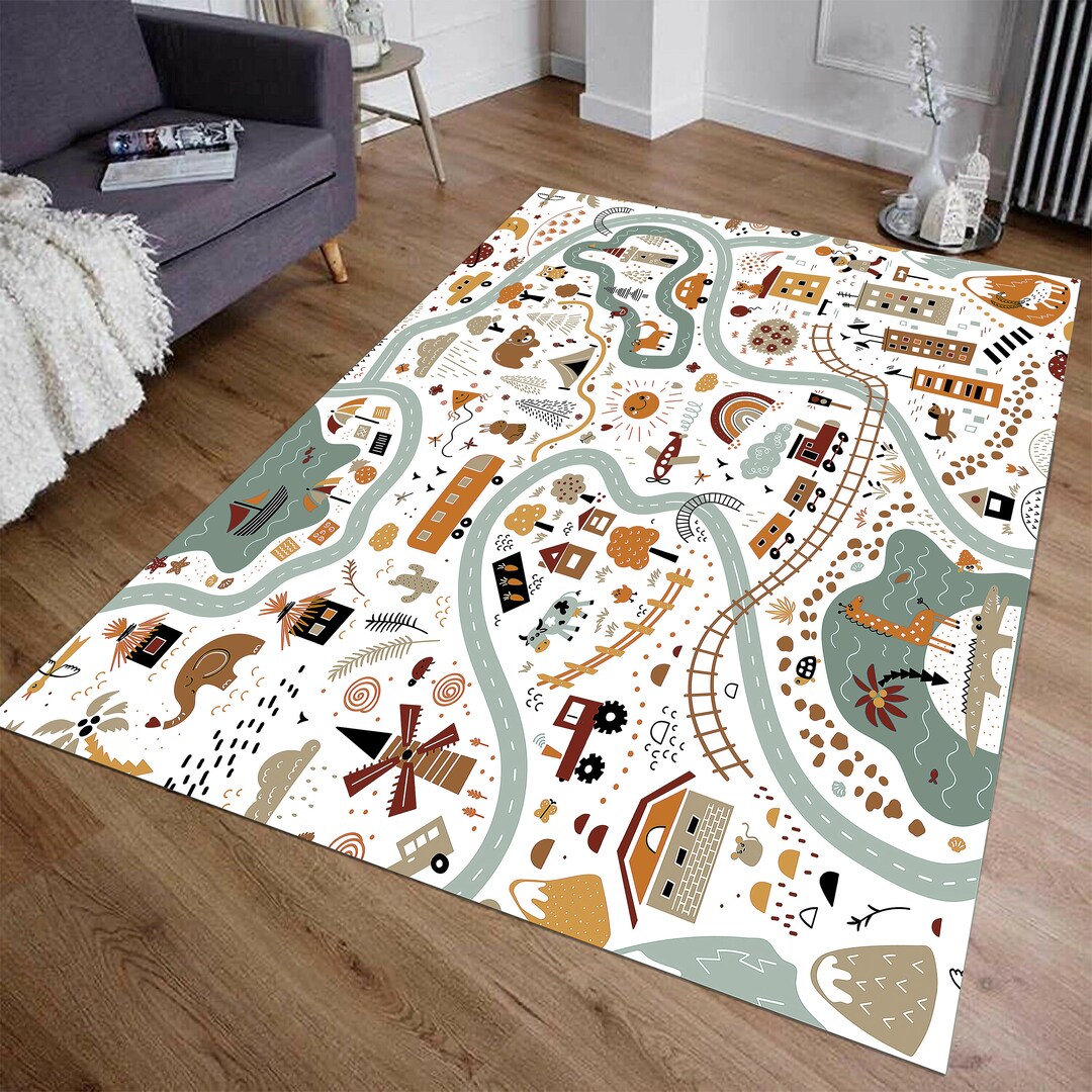 Personalizable Kids Rug, City Road Rug, Nursery Rug, World Road Rug ...