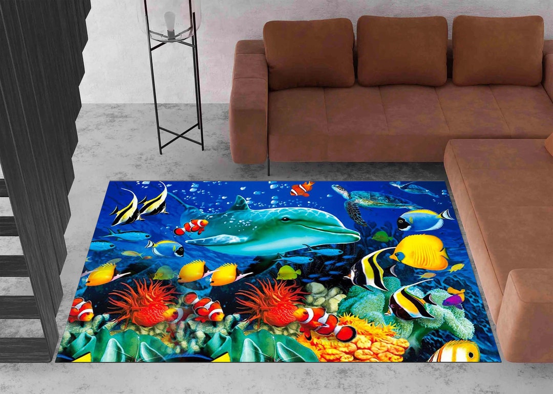 Fish Rug, Aquarium Theme Rug, Underwater Rug, Fish Tank Rug, Relaxing ...