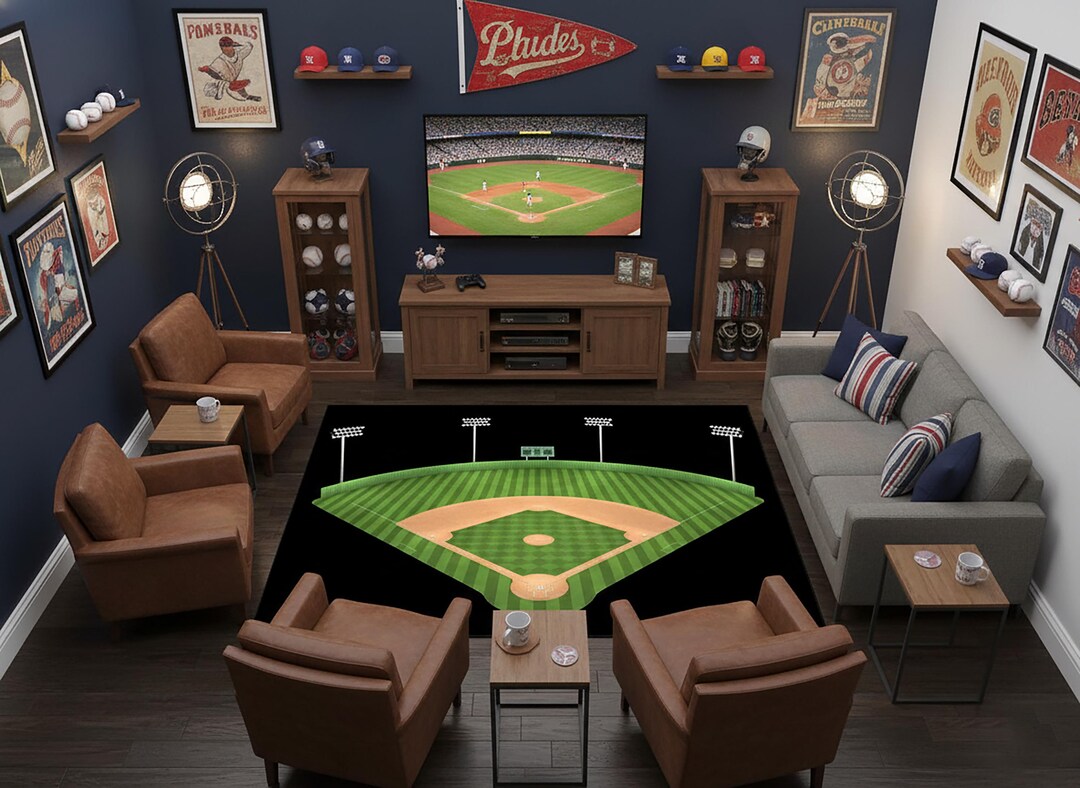 Baseball Rectangle Rug, Ballparks of Baseball Area Rug, Baseball Carpet ...