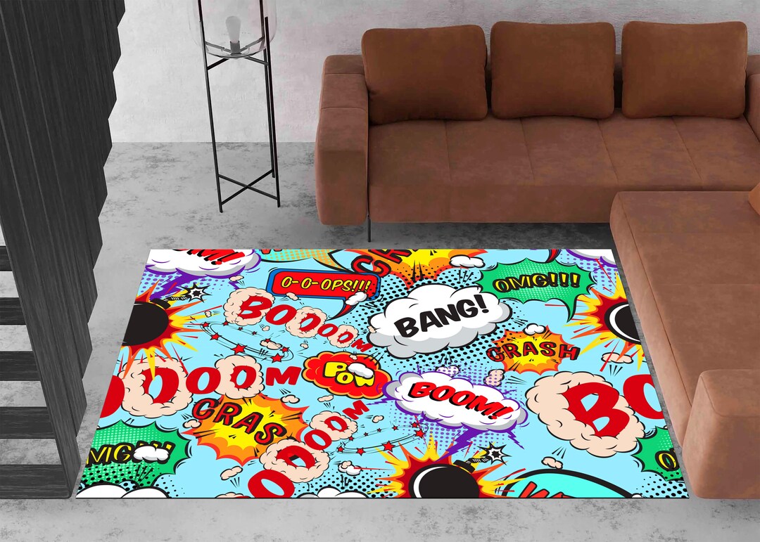 Pop Art Rug, Comic Graffiti Rug, Boom Art Rug, Modern Art Decor, Large ...