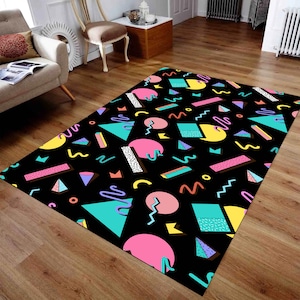 Retro Arcade Carpet, Colorful Trippy Area Rug, 80s 90s Accent Floor Mat ...