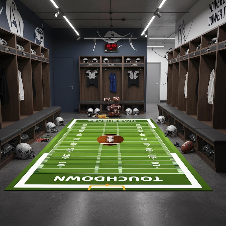American Football Field Rug – Green Touchdown Turf Carpet, Gridiron ...