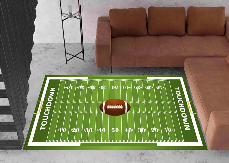 American Football Field Rug – Green Touchdown Turf Carpet, Gridiron ...